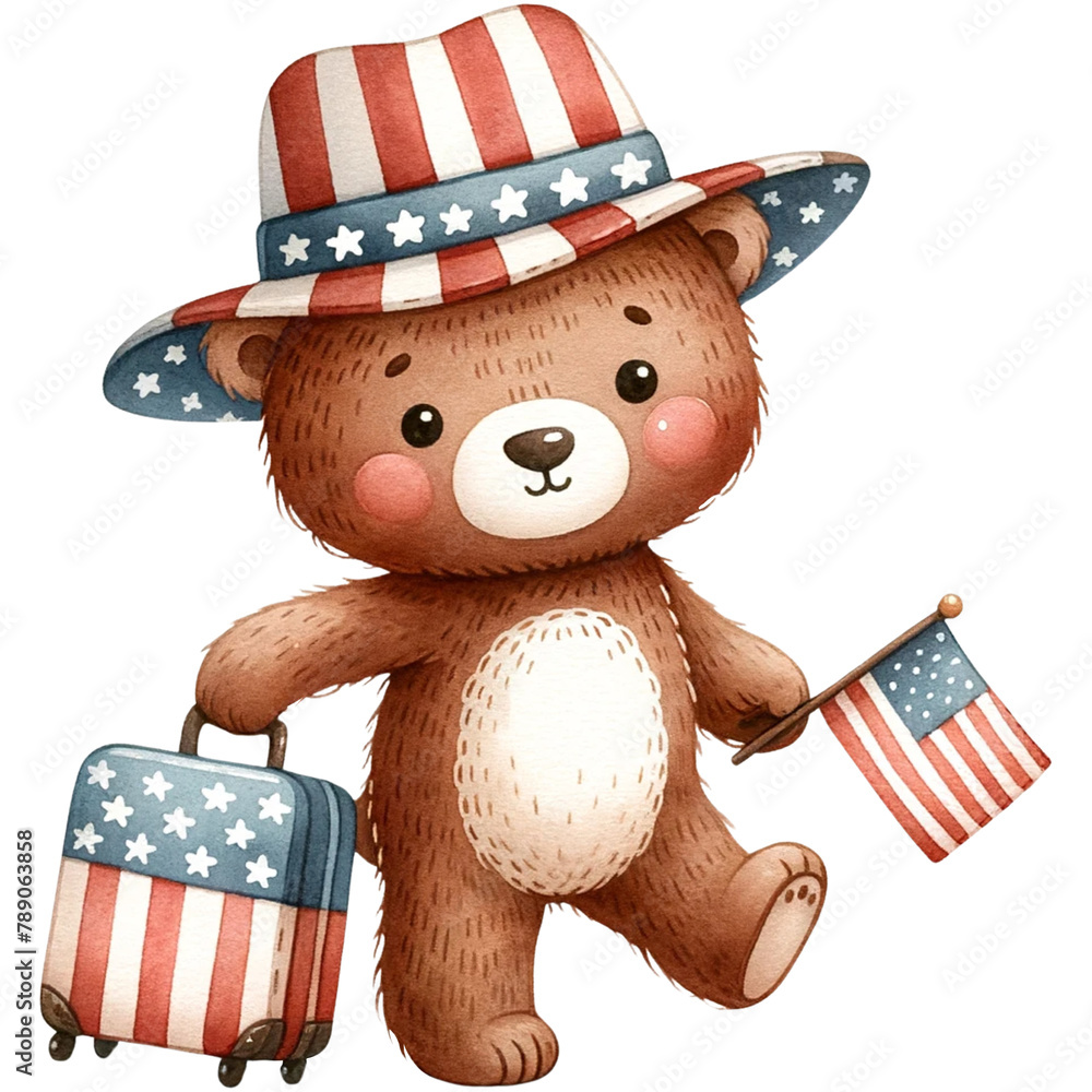 cute watercolor Patriotic Bear Clipart,American Pride,4th of July PNG ...