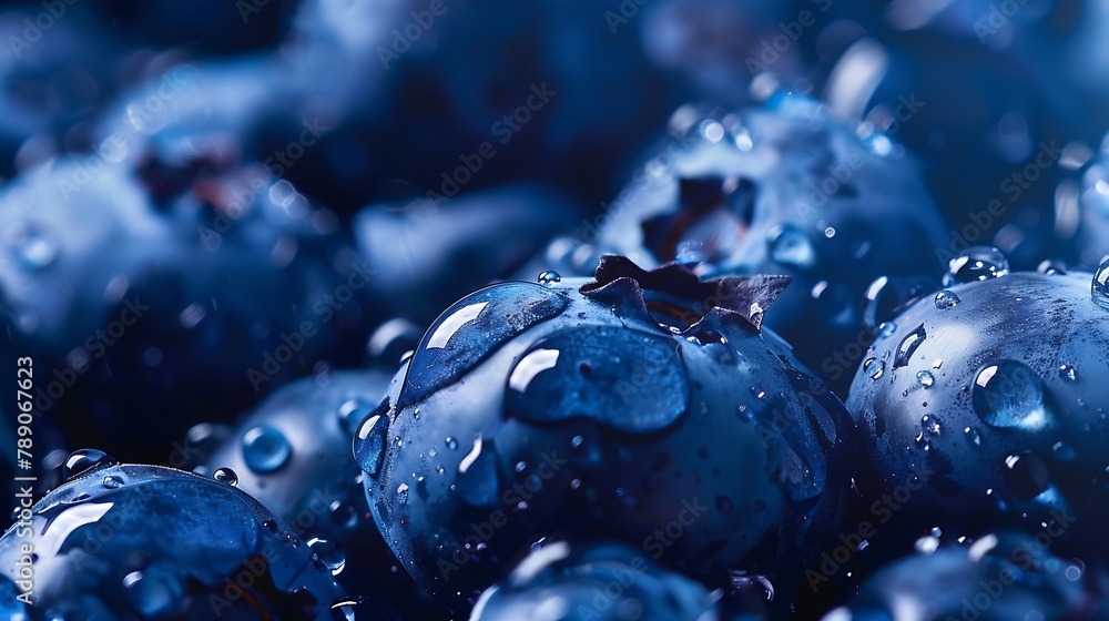 Blueberry berry background Macro Fresh blueberry background Water drops ...