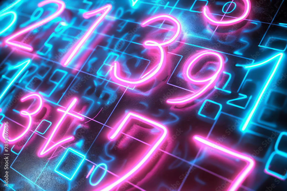 abstract picture mathematical symbols glowing numbers Solving ...