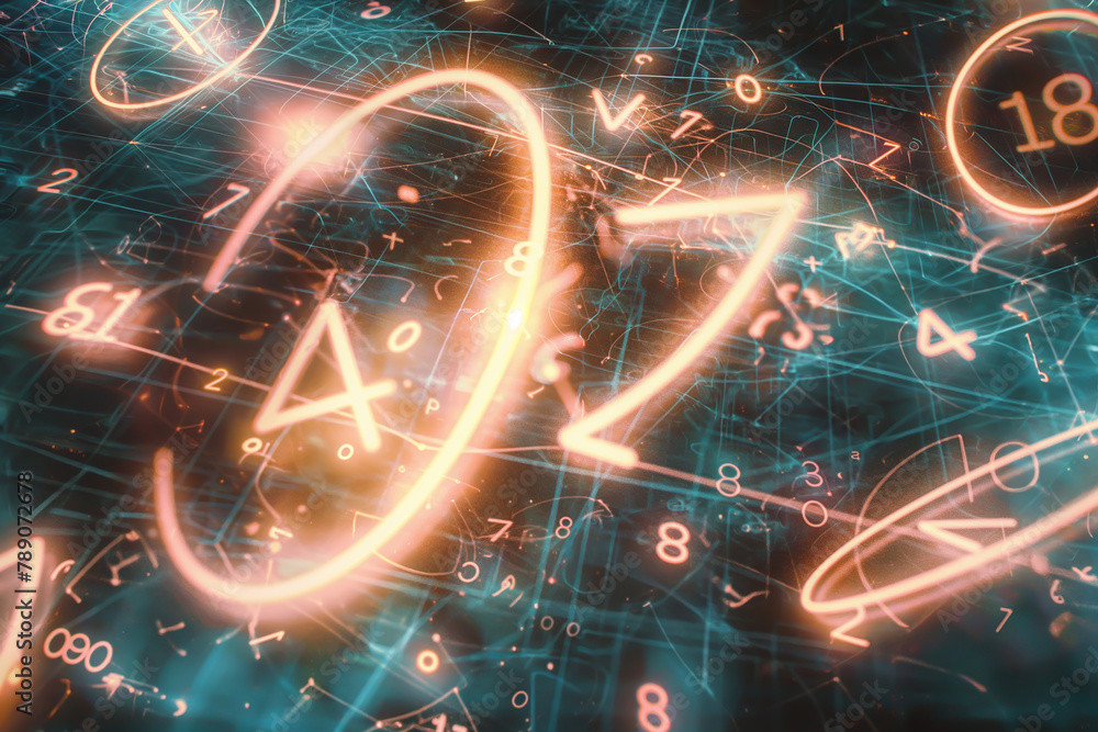 abstract picture mathematical symbols glowing numbers Solving ...
