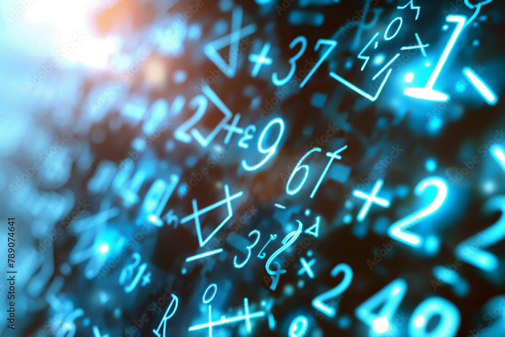 abstract picture mathematical symbols glowing numbers Solving ...