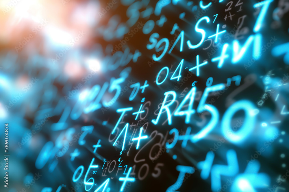 abstract picture mathematical symbols glowing numbers Solving ...