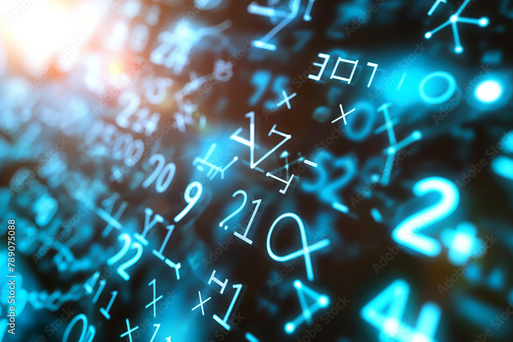 abstract picture mathematical symbols glowing numbers Solving ...