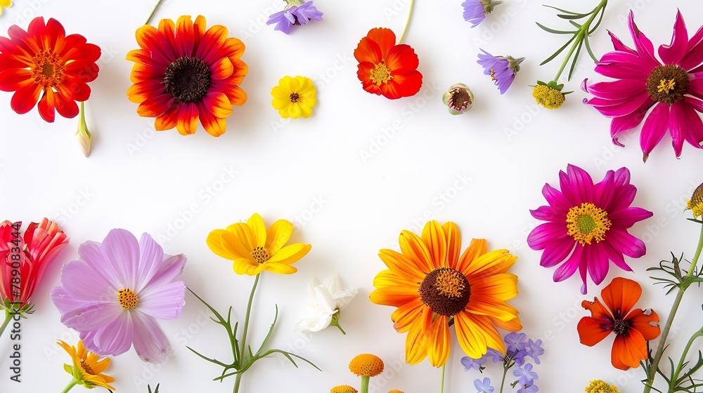 Summer flower creative layout Daisy cosmos blanket aster zinnia ...