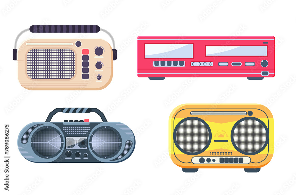 PNG, Icons of retro music player isolated on white background. Old ...