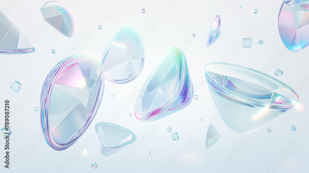 Abstract futuristic shape with iridescent glass texture floating on ...
