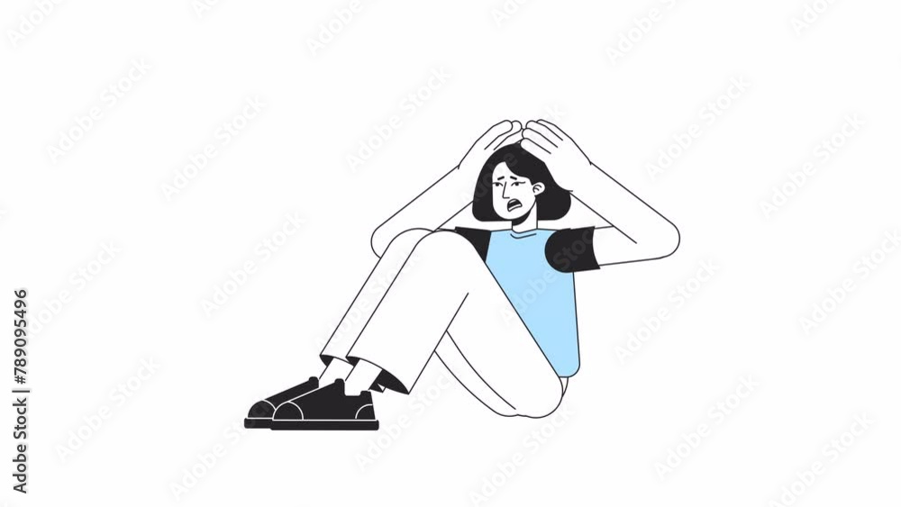 Woman changing mental state from happy to hysterical line 2D character ...