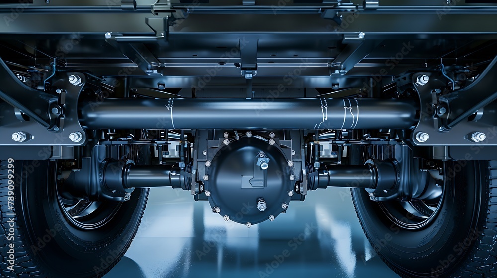 Underneath View of a Semi Truck or Trailer Rear Axle with the ...