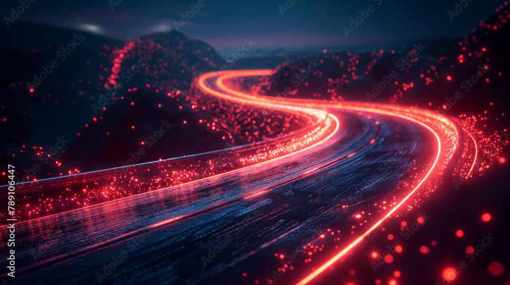 Light trail wave, fire path trace line, car lights, optic fiber and ...