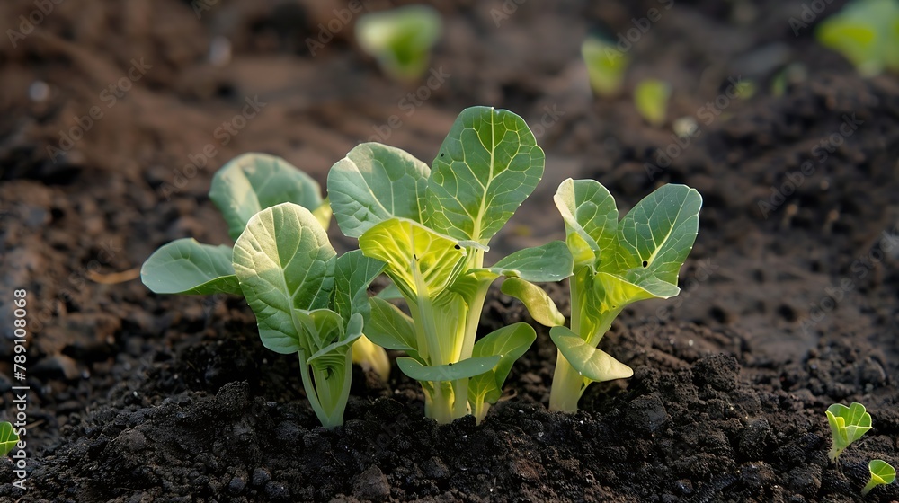 Pak choi seedling sprouting in soil Bok choy pok choi or chinese ...