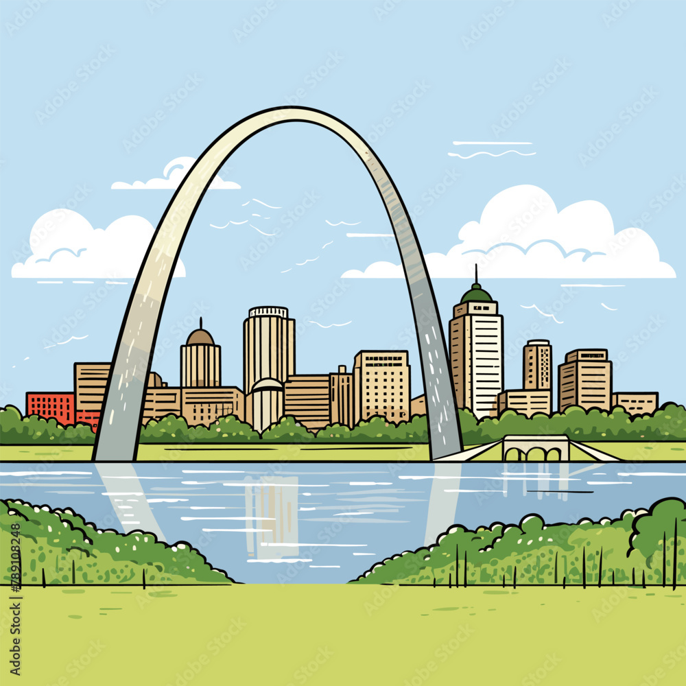 Gateway Arch. Gateway Arch hand-drawn comic illustration. Vector doodle ...