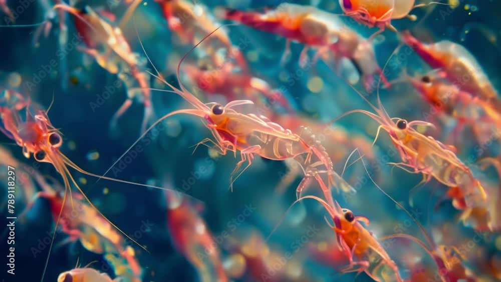 A microscopic view of a krill swarm with their delicate and transparent ...