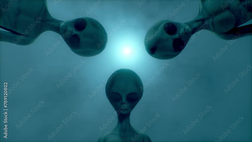 Vidéo Stock Three scary gray aliens looking down at you and blinking ...