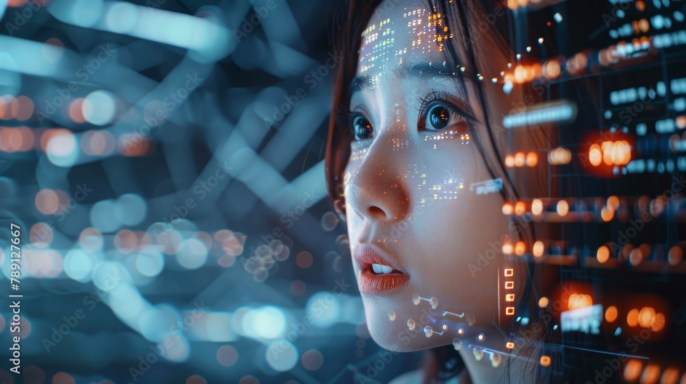 Portrait of Asian Female Startup Digital Entrepreneur Working on Computer, Line of Code ...