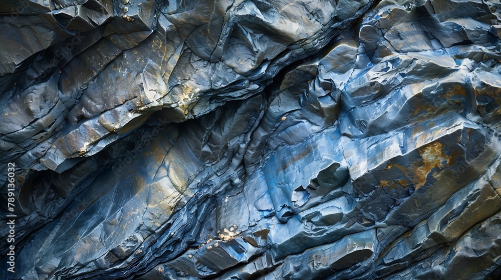 richly detailed rock with blue variants stone full of curves and smooth ...