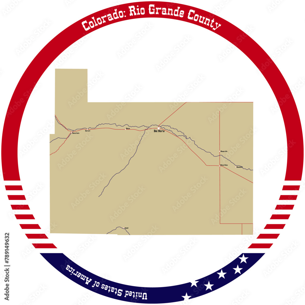 Map of Rio Grande County in Colorado, USA arranged in a circle. Stock ...