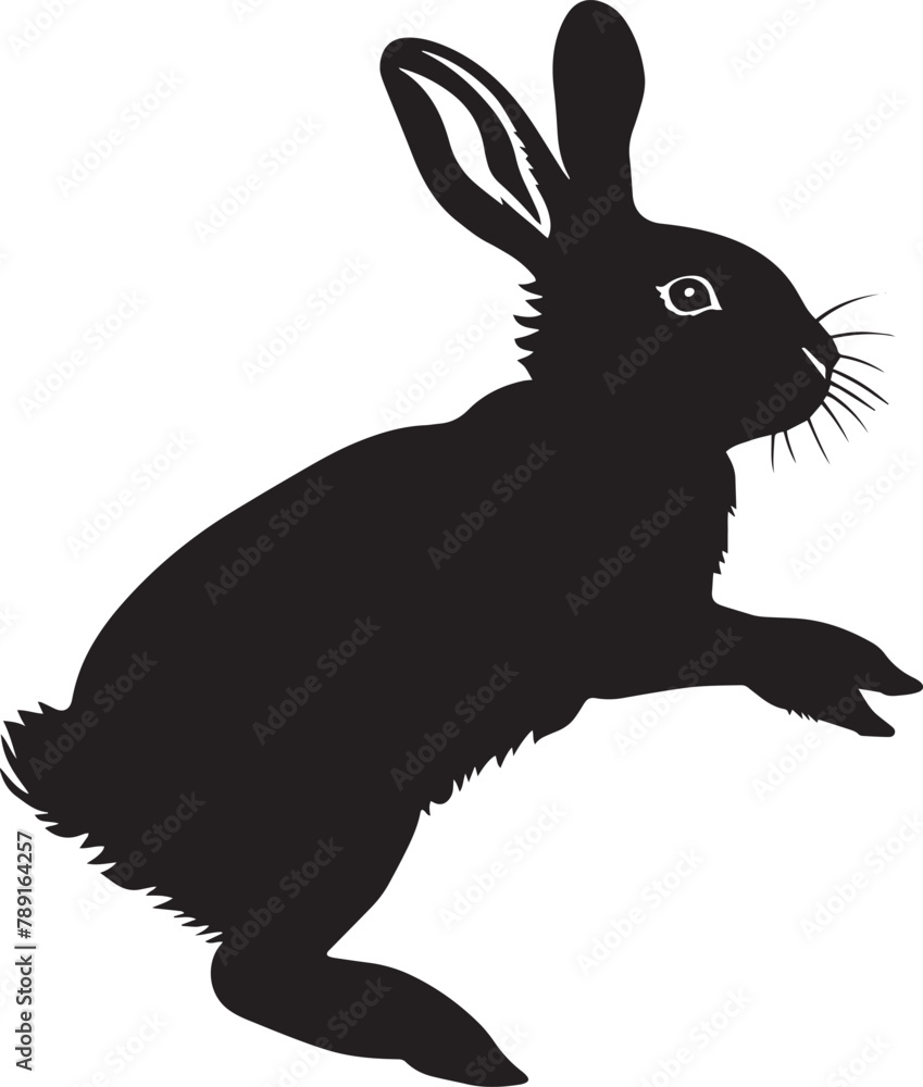 rabbit jump silhouette vector black on white background, clean, simple ...