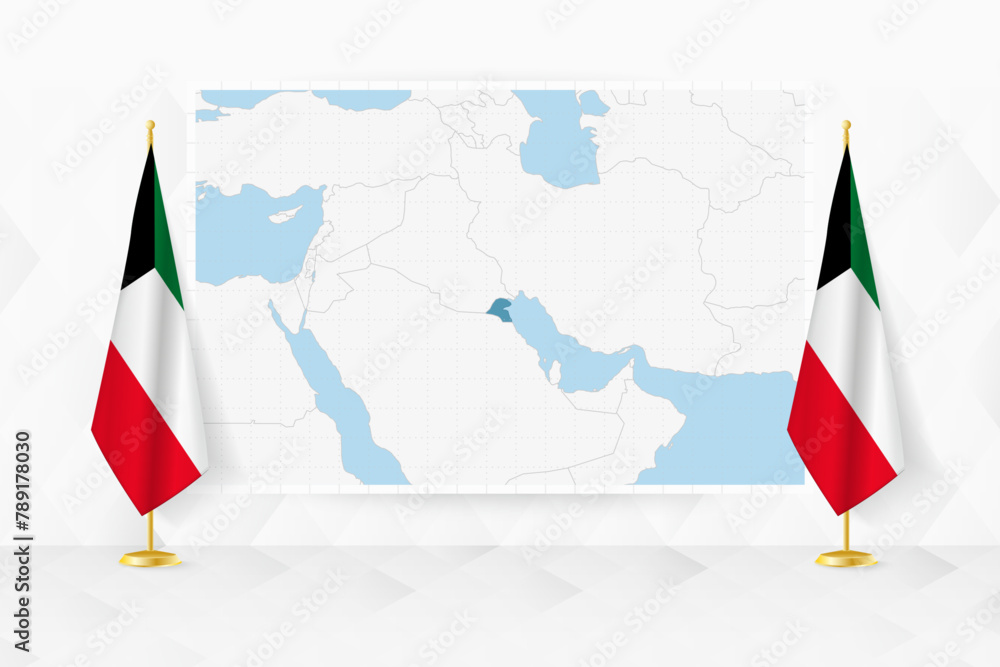 Vetor de Map of Kuwait and flags of Kuwait on flag stand. do Stock ...