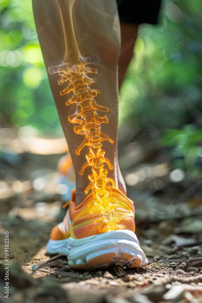 Female runner injures calf muscle foot bone on dirt path, sprained ...