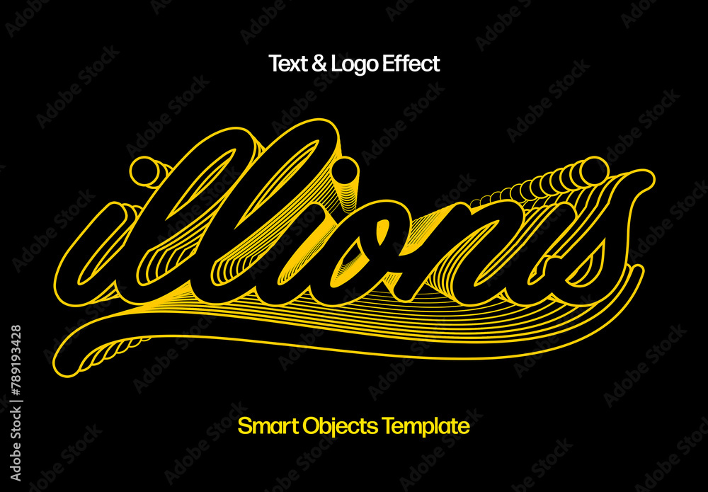 Yellow Lines Retro Text And Logo Effect Mockup Stock Template | Adobe Stock