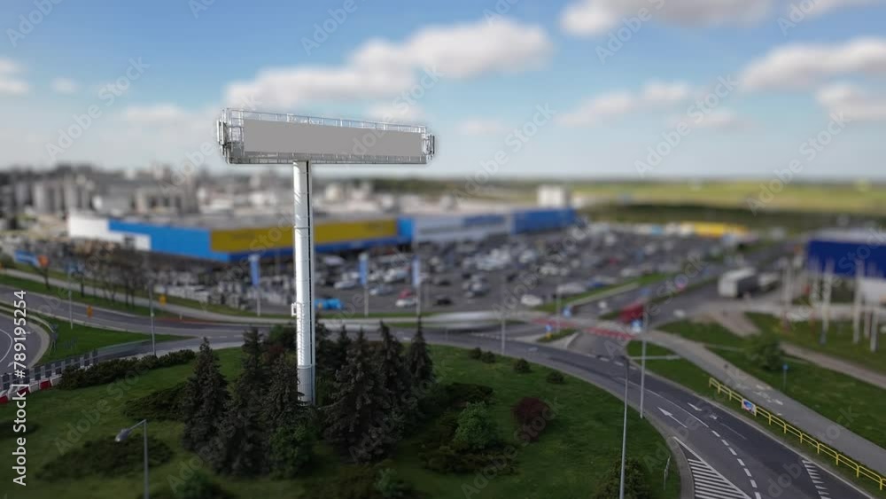 Time-lapse shot with a tilt-shift effect shows a billboard in the ...