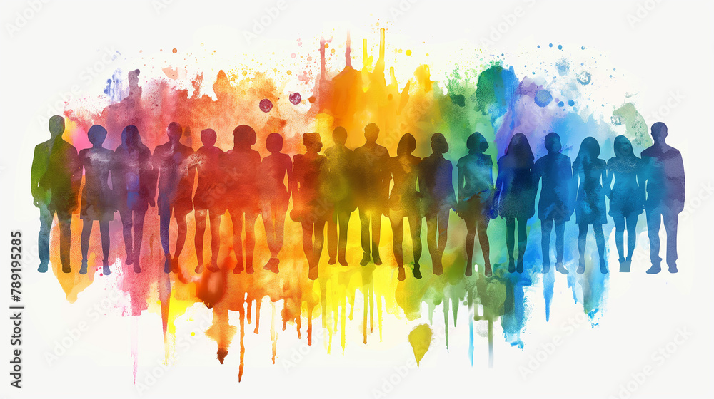 Colourful Silhouettes, Diverse People Stand Together. Multicultural ...