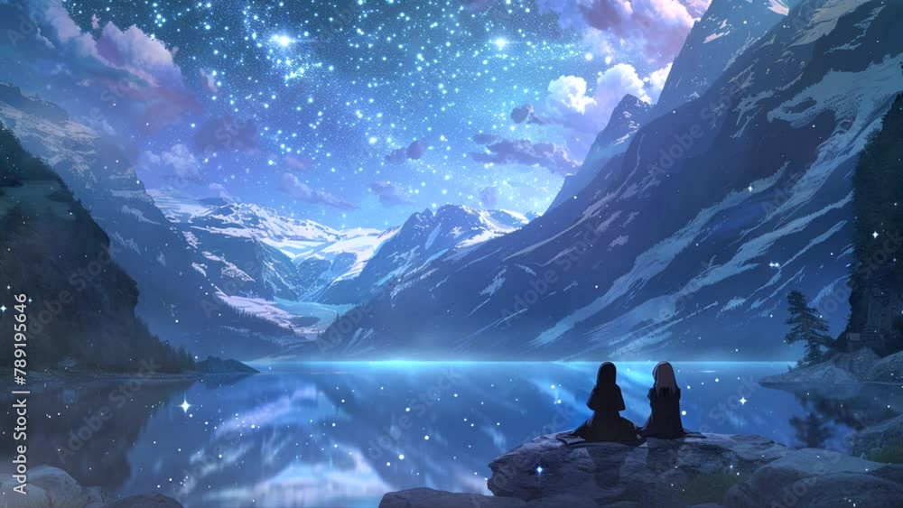 Anime characters from Japan are seated on a rugged cliffside. anime ...