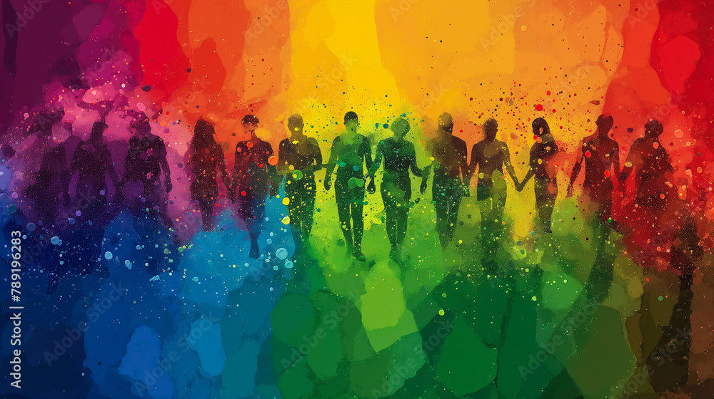 Colourful Silhouettes, Diverse People Walk Together. Multicultural ...