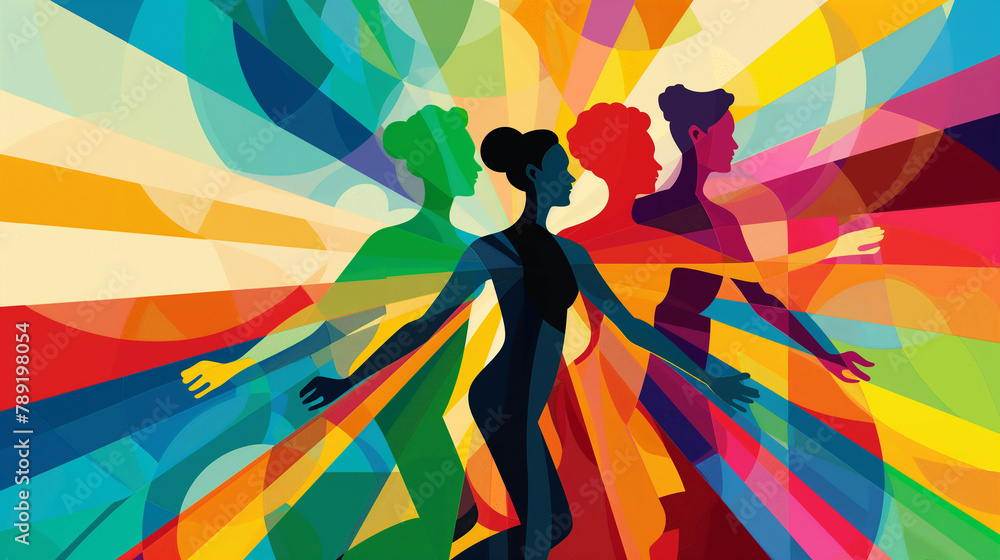 Colourful Pop Art Silhouettes of Diverse People. Multicultural Group ...