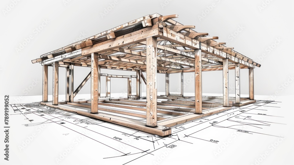 2d drawing of structural plans for a wooden house, building plans ...