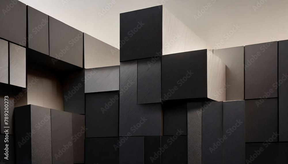 Cubic wall enhanced with black blocks background minimal light 3d ...
