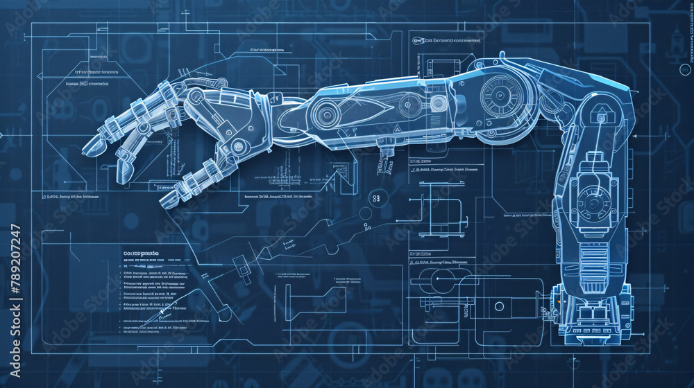 Blueprint of robotic arm with detailed schematics Stock Illustration ...