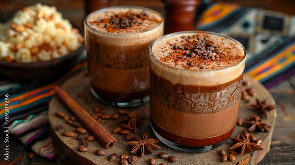 Mexican Champurrado Glasses. Corn Chocolate Drink with Cinnamon ...