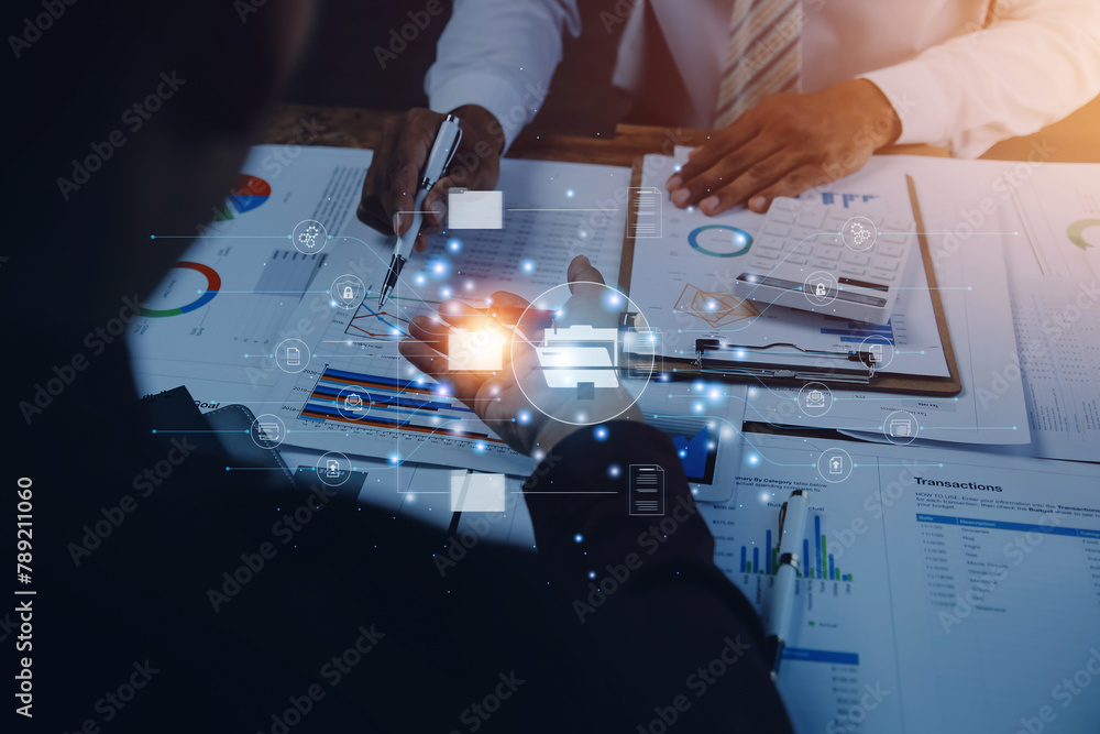 Document management concept. Virtual screen icons Document Management ...