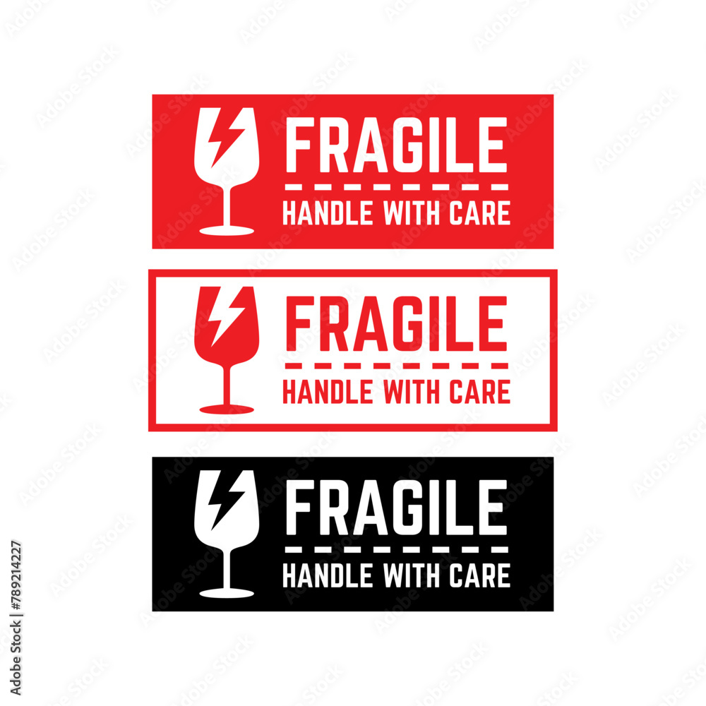 Sticker fragile handle with care vector. warning label, fragile label ...
