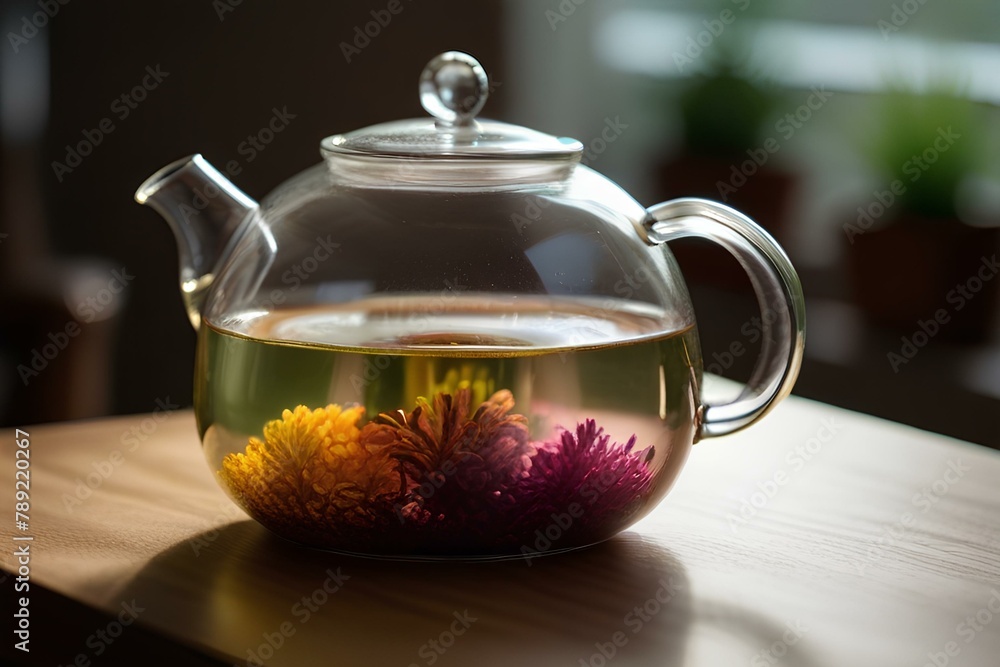 꽃차가 담겨있는 유리 티포트 Stock Photo | Adobe Stock