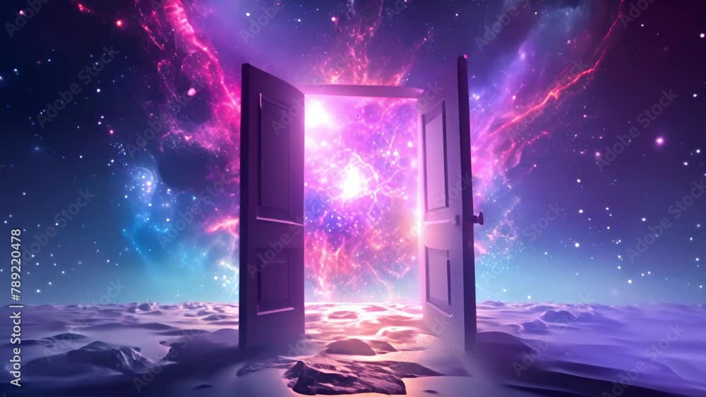 Open doorway leading to a vibrant cosmic scene. Portal to a galaxy with ...