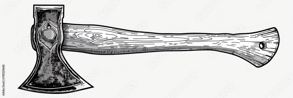Vintage Engraved Style Hand-Drawn Illustration of Firefighter Axe ...