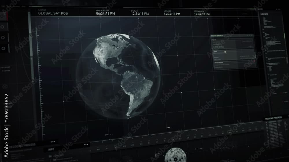 Military phantom scanner is examining the map of the planet. The modern ...