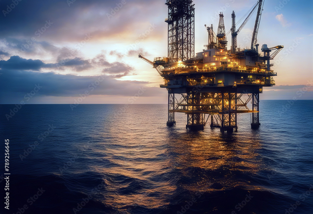 time sunset sea middle rig jack offshore hdr platform oil power ...