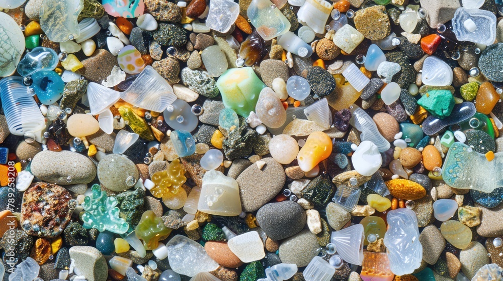 Close-up of microplastic particles background. Environmental water ...