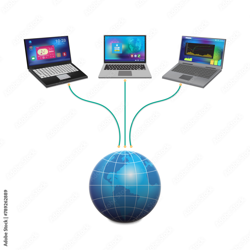 Lan network 3D diagram for business and technology concept. WAN of computer networking vector ...