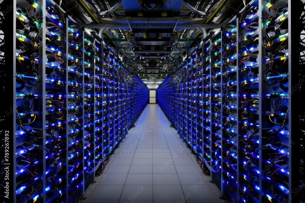 Rows of Servers in a Modern Data Center. Technology, Storage, and Cloud ...