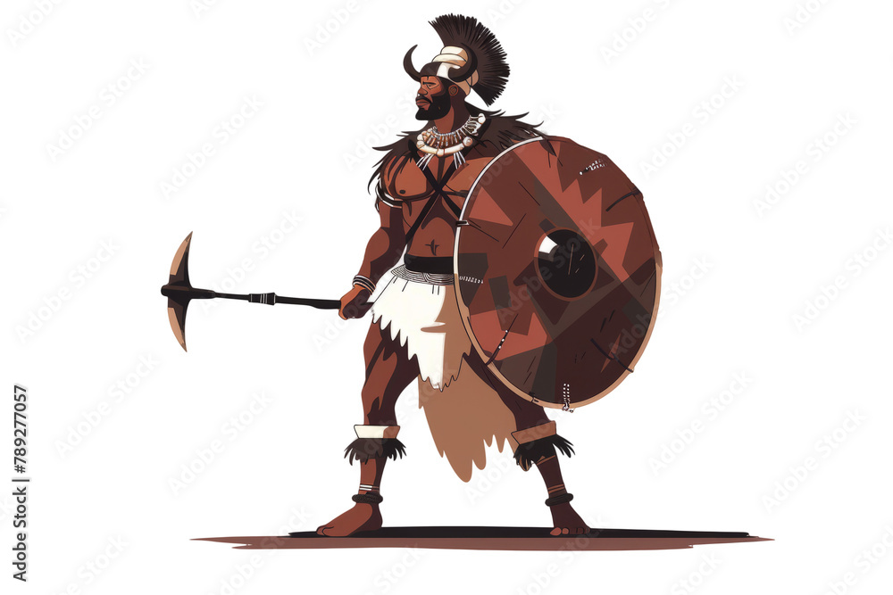 Zulu Impi: A powerful Zulu warrior, armed with an assegai and wearing a ...