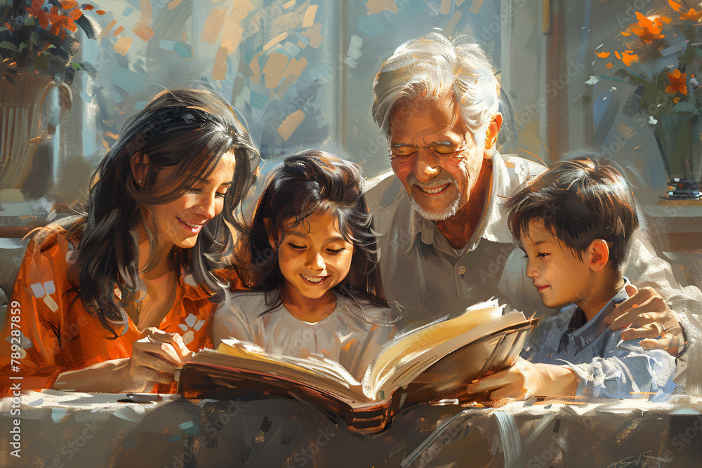 Old-fashioned family portrait. Digital artwork for heritage themes ...