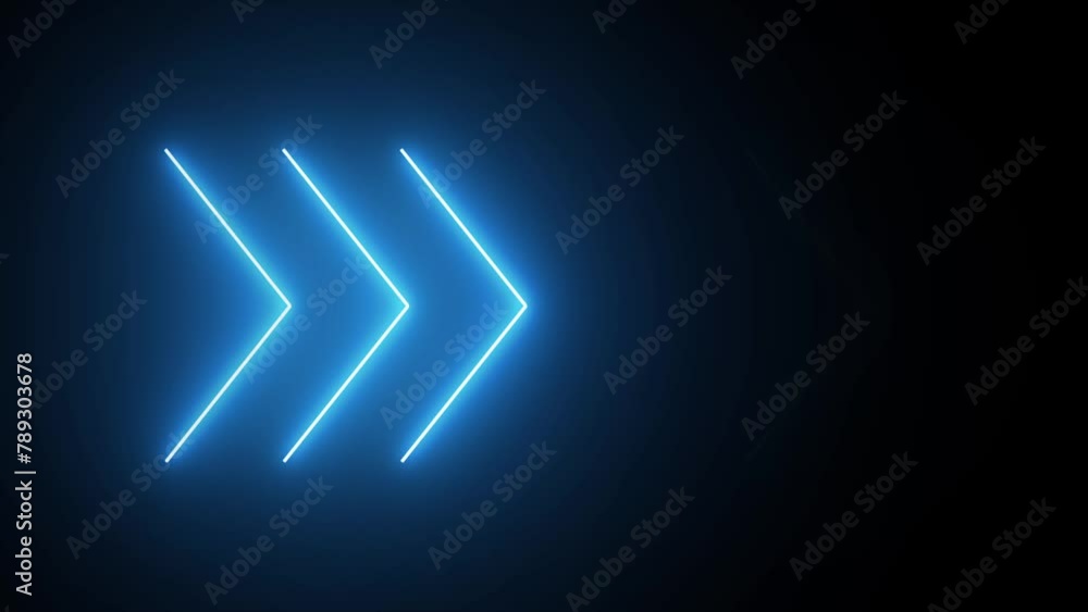 Blue neon single line directional right arrow animation. signal icon ...
