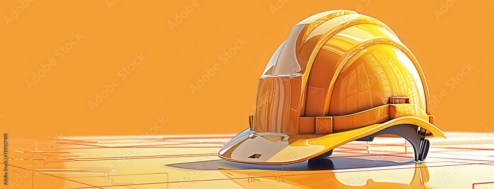 Side view photo of a contractors table with yellow color safety helmet ...