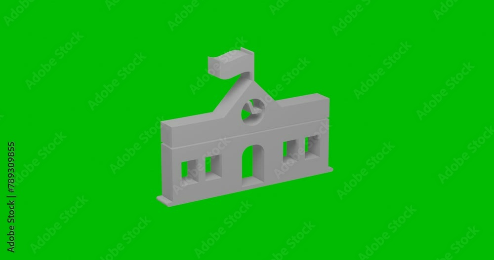 Animation of rotation of a white school building symbol with shadow ...