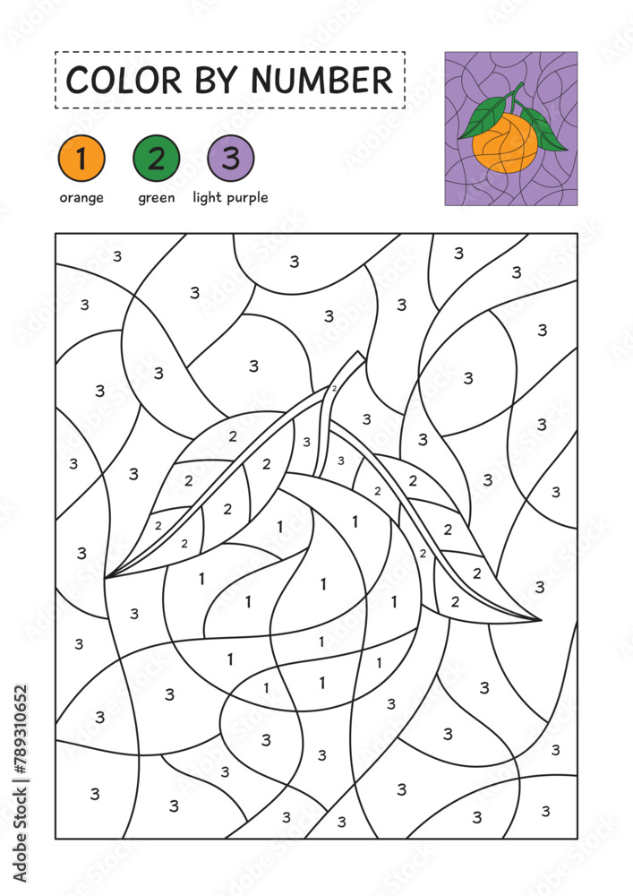 Coloring page with a picture of an orange to color by numbers. Puzzle ...