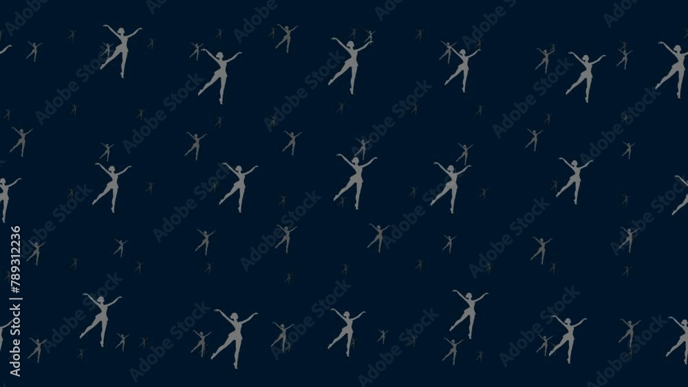 Dancing girl symbols float horizontally from left to right. Parallax fly effect. Floating ...